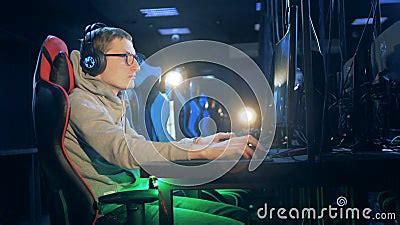 Man Uses Computer To Play Game ESport Cyber Games Stock Footage Video Of Computer Videogame