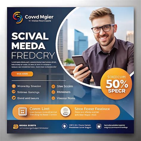 Social Media Meia Flyer With Glowing Social Media Icons Around Premium Ai Generated Image