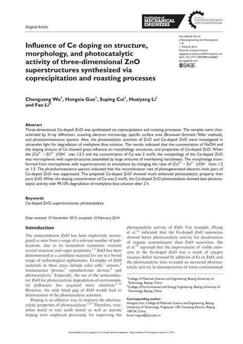 Pdf Influence Of Ce Doping On Structure Morphology And