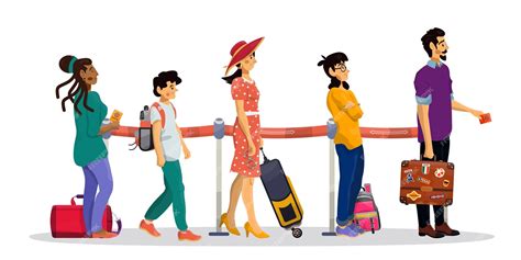 Ilustração De Desenho Vetorial De Fila Em Um Aeroporto Ou Estação