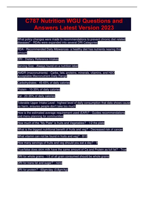 C Nutrition WGU Questions And Answers Latest Version C Nutrition WGU Stuvia US