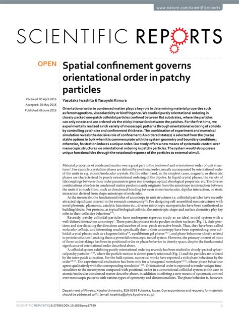 Pdf Spatial Confinement Governs Orientational Order In Patchy Particles