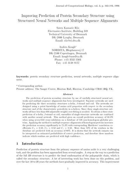 Pdf Improving Prediction Of Protein Secondary Structure Using Structured Neural Networks And