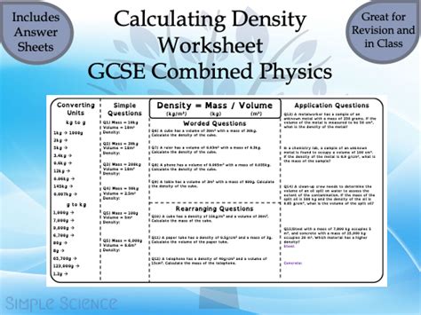 Density Calculation Worksheet With Answers Gcse Physics Paper 1 Particle Model Teaching