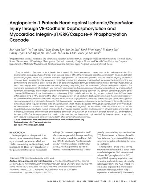 Pdf Angiopoietin 1 Protects Heart Against Ischemiareperfusion Injury