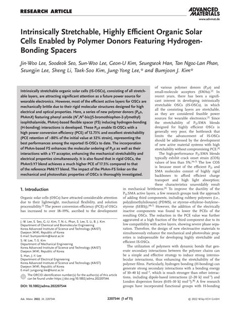 Intrinsically Stretchable Highly‐efficient Organic Solar Cells Enabled