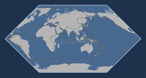 Tectonic Plate Boundaries On The World Contour Map 90 Pm Ecke Stock