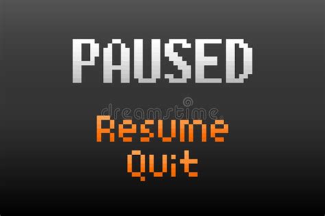 8 bit pixel text game pause menu for retro games stock vector