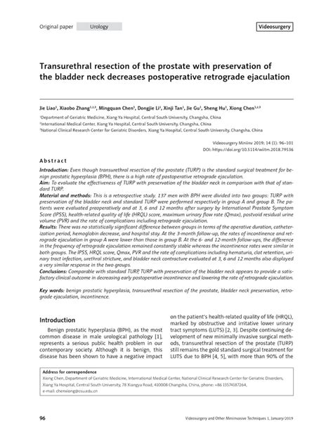 Transurethral Resection Of The Prostate With Preservation Of The Bladder Neck Decreases