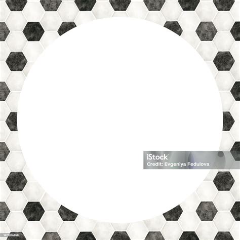 축구공의 패턴입니다 수채화 프레임입니다 흑백 육각형 레이아웃 텍스트 배치 격리 축구 클럽 스포츠 용품 매장 포스터 및 엽서 디자인 Championship에 대한 스톡 벡터