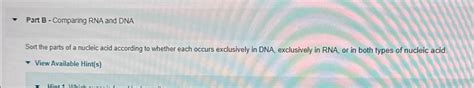 solved part b ﻿comparing rna and dnasort the parts of a