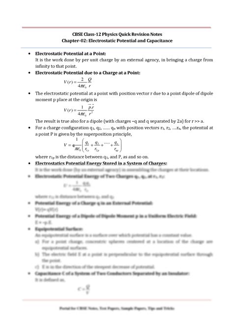 Solution Class 12 Physics Notes Chapter 2 Electrostatic Potential And