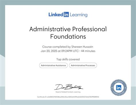 Just Finished Administrative Professional Foundations Shereen Hussain