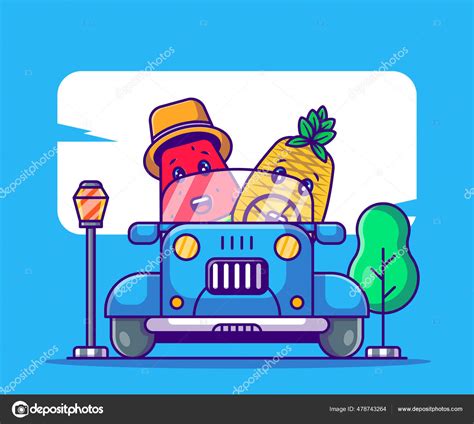 Cute Watermelon Pineapple Car Vector Cartoon Illustrations Vector De Stock 478743264 De ©kardusstd