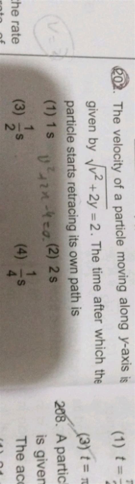 202 The Velocity Of A Particle Moving Along Y Axis Is Given By V22y 2