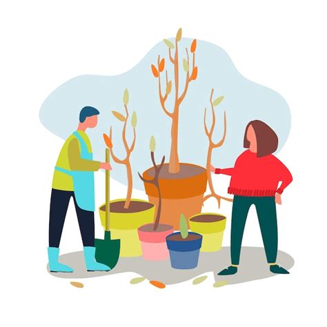 Premium Vector People Planting Tree Seedlings Vector Illustration In