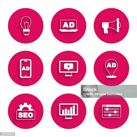 Set Monitor With Star Graph Chart Browser Setting Advertising Seo Optimization Megaphone And ...