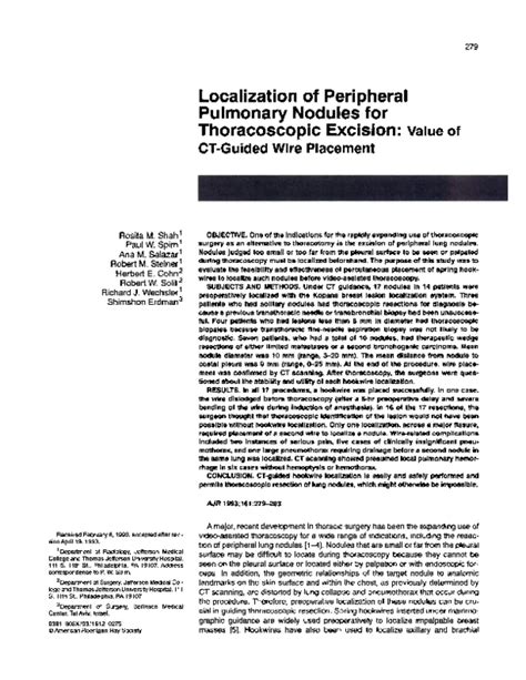 Pdf Preoperative Short Hookwire Placement For Small Pulmonary Lesions Evaluation Of Technical