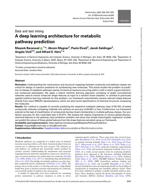 A Deep Learning Architecture For Metabolic Pathway Prediction Pdf