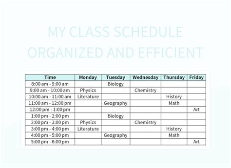 My Class Schedule Organized And Efficient Excel Template And Google Sheets File For Free