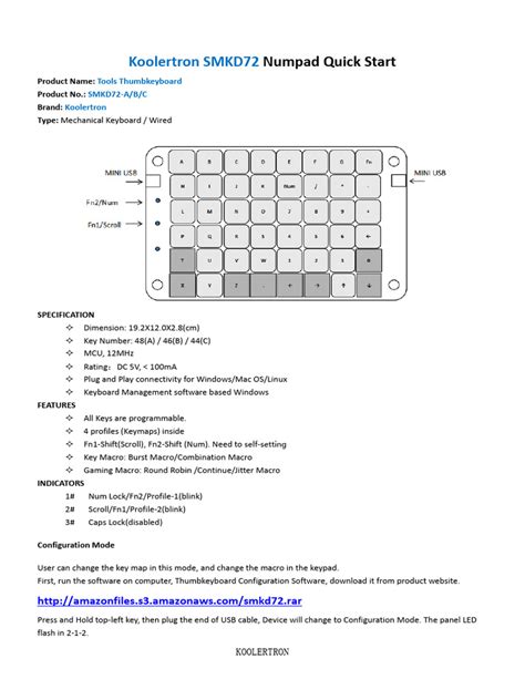 Smkd72 Numpad Keyboard Quick Start Pdf Inputoutput Writing