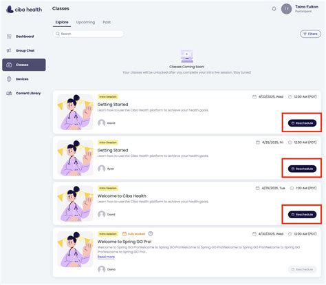 Rescheduling Intro Sessions And Classes Group Based Wellness Program