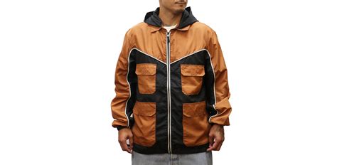 Windbreaker Hooded Jacket With Multiple Pockets And Double Piping