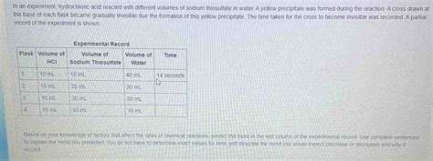 In An Experiment Hydrochloric Acid Reacted With Different Volumes Of