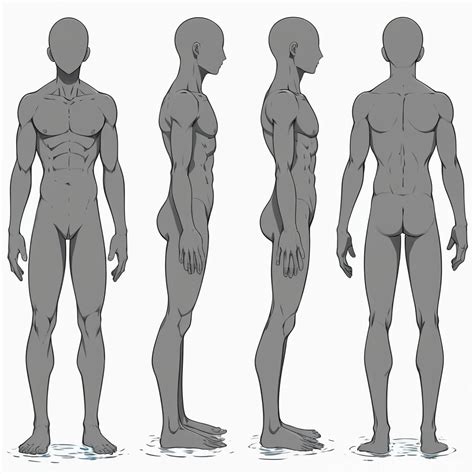 Create A Drowning Of A Male Anime Body Front Side And Back In A T Pose
