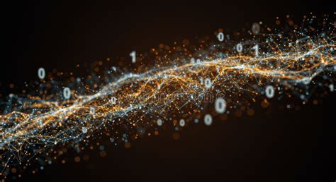 A Glowing Digital Network With Interconnected Nodes And Binary Code