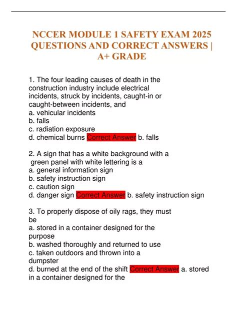 Nccer Module 1 Safety Exam 2025 Questions And Correct Answers A