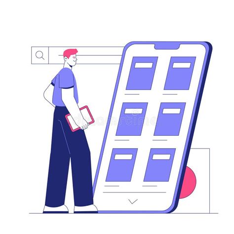Male Character Browsing Mobile Library On Smartphone In Flat Vector