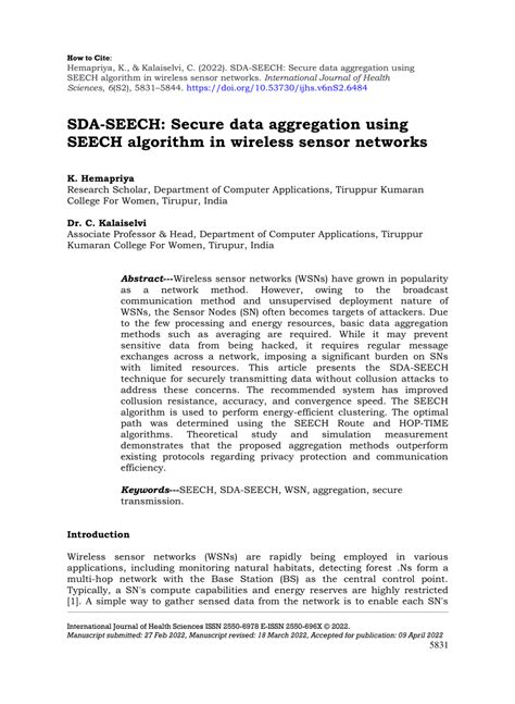 Pdf Sda Seech Secure Data Aggregation Using Seech Algorithm In
