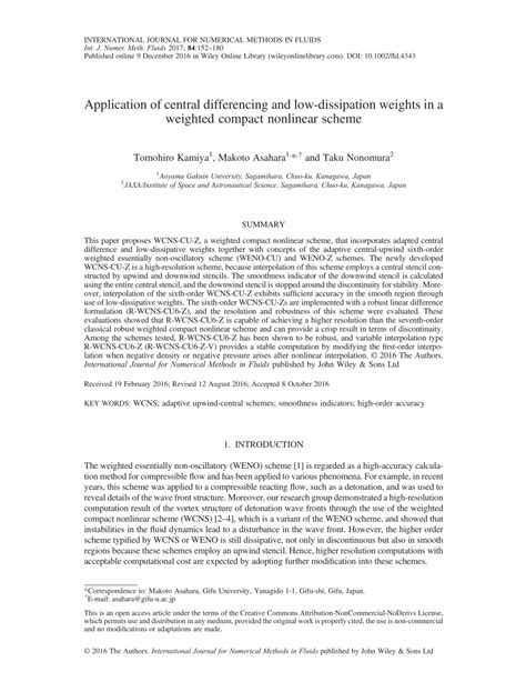 Pdf Application Of Central Differencing And Low Dissipation Weights In A Weighted Compact