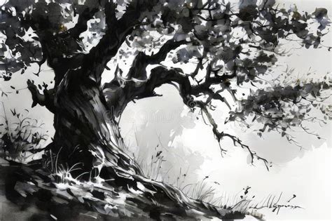 Big Twisted Tree Theme Design Generative Ai Stock Illustration