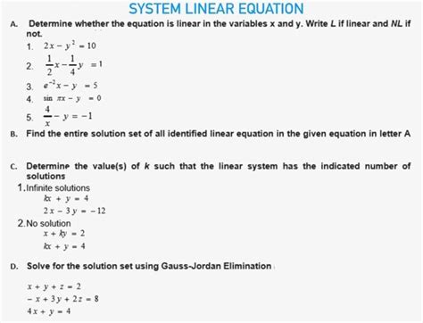 Solved SYSTEM LINEAR EQUATION A Determine Whether The Chegg Com