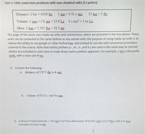 Solved Part 1 Unit Conversion Problems With Non Chemical