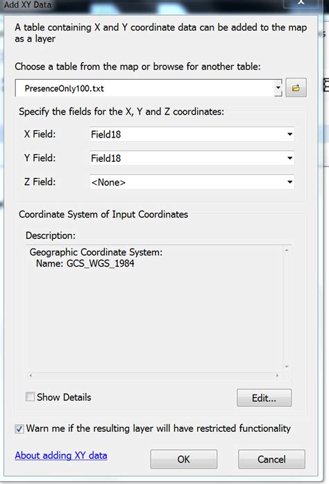 arcgis desktop issue with add xy data tool geographic information