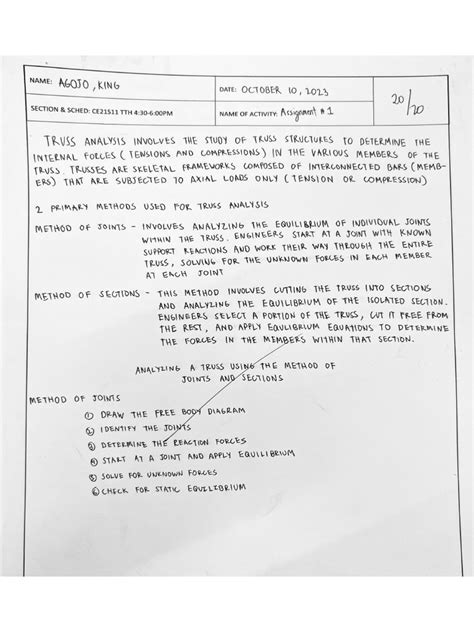 Assignment No 1 Joints And Sections Agojo King S Pdf