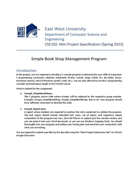 cse103 mini project specification spring2023 pdf computer program