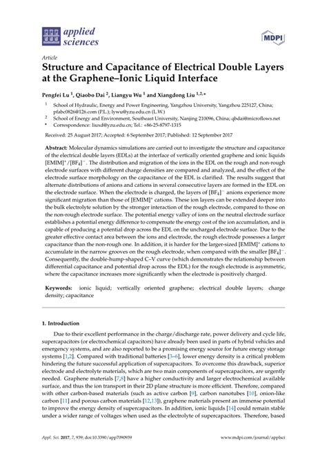 Pdf Structure And Capacitance Of Electrical Double Layers At The Grapheneionic Liquid Interface