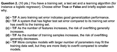 Solved Question 2 10 Pts You Have A Training Set A Test
