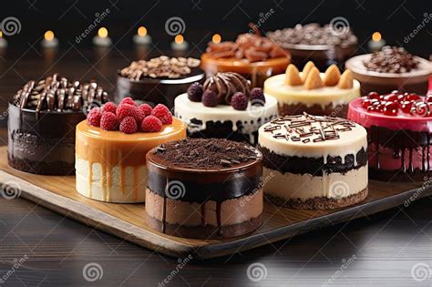 Assorted Cakes With Cream Chocolate And Berries Dessert Assorted