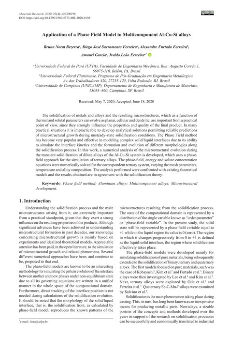 Pdf Application Of A Phase Field Model To Multicomponent Al Cu Si Alloys
