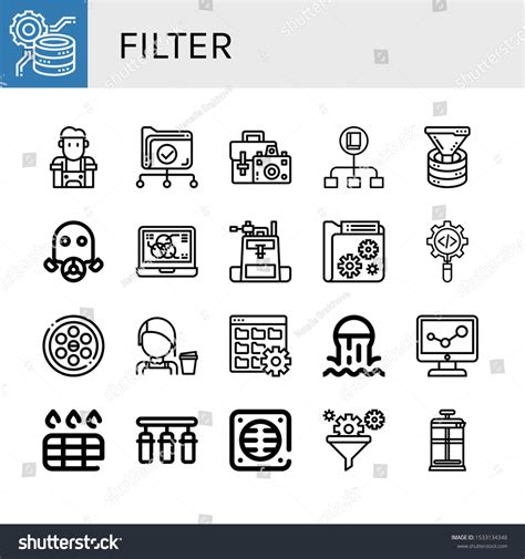 filter icon set collection data processing vector de stock libre de
