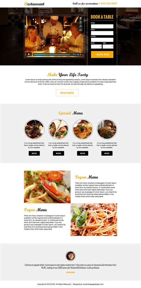 Responsive Restaurant Booking Landing Page Design