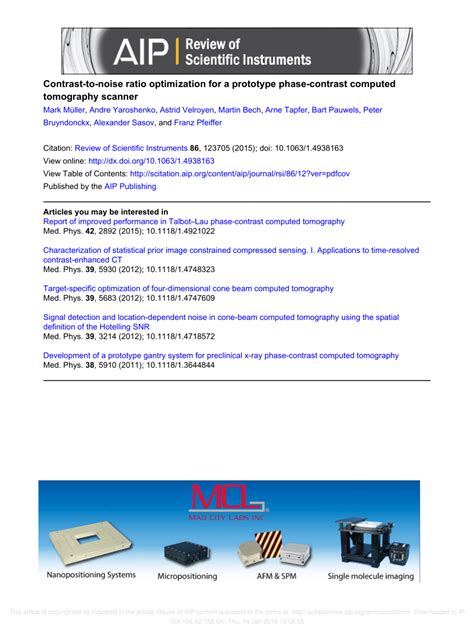 Pdf Contrast To Noise Ratio Optimization For A Prototype Phase Contrast Computed Tomography