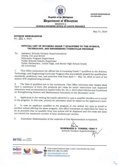 Congratulations Grade 7 Ste Passers Be Ready With The Following