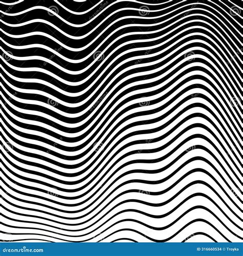 Wavy Lines Op Art Pattern 3d Illusion Effect Abstract Black And White Texture Stock Vector