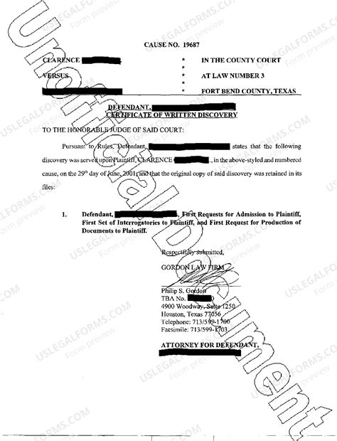 Certificate Of Written Discovery Texas Divorce Withdraw Us Legal Forms